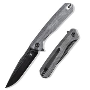 kansept qilin pocket folding knives for men edc camping knife 3.43'' blackwash 154cm blade with black micarta handle t1047a1