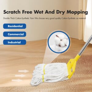 KULED Heavy Duty Industrial Mop, Commercial Mop with Long Handle, Cotton Mop with 2 Mop Heads, Looped-End String Wet Mops for Floor Cleaning, Workshop, Warehouse, Home and Garage