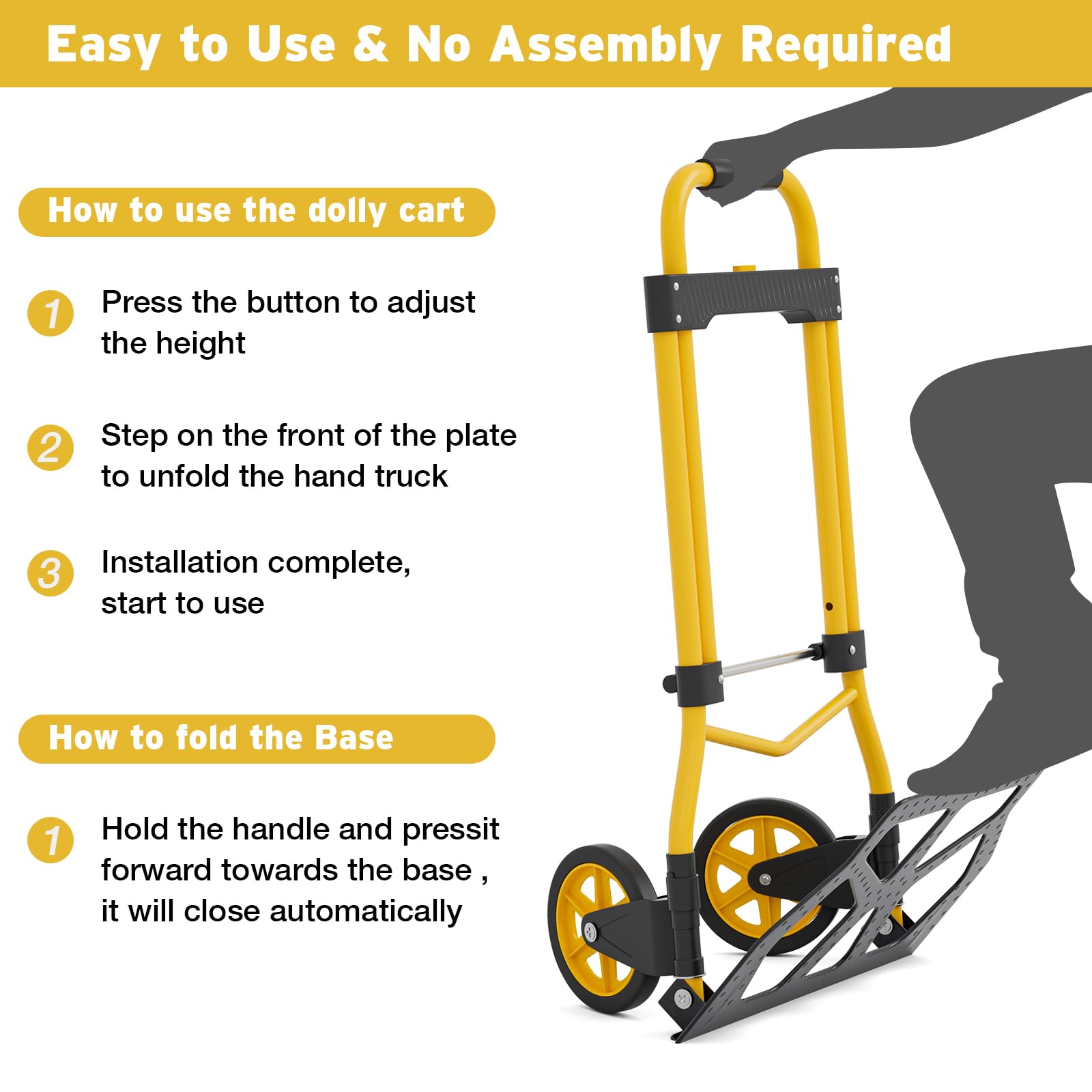 Oarlike Hand Truck, 220 lbs Capacity Dolly Cart with Silent Wheels, Industrial Folding Dolly for Moving, Transport in Warehouse, Supermarket, Garden, Home