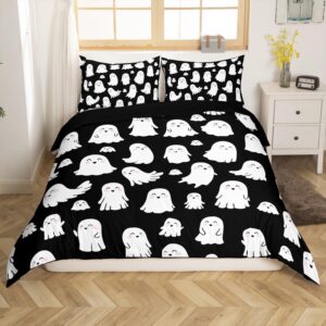 feelyou halloween ghost duvet cover set cute white spooky king size bedding set decoration for kids boys girls cartoon comforter cover kawaii lovely quilt cover soft and lightweight