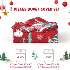 Dobuyly Christmas Duvet Cover Set Queen Size Christmas Tree Reindeer Snowman Pattern Duvet Cover with 2 Pillowcases Soft Microfiber Red Bedding Set for Holiday New Year Gift(3Pcs, 90"x90")