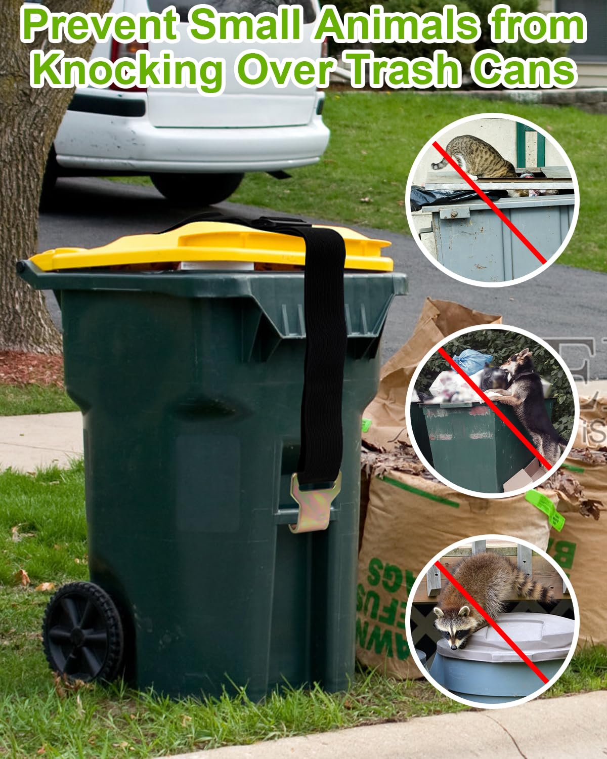 Bear Proof Trash Can Lid Lock, Universal Adjustable Garbage Can Locks for Raccoons Squirrels Dogs, No-Drill Trash Bin Security Strap Outdoor to Prevent Animals and Strong Winds (2)