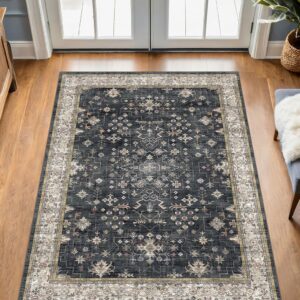 boho large 3x5 entryway rug indoor - washable non-slip low pile ultra soft area rug for large kitchen - modern aesthetic geometric design (3x5 black/multi)