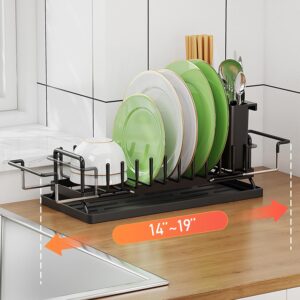 TOOCA BEAR Expandable Small Dish Drying Rack, Stainless Steels Over Sink Dish Drainer with Silicone Drying Tray Dish Racks for Kitchen Counter