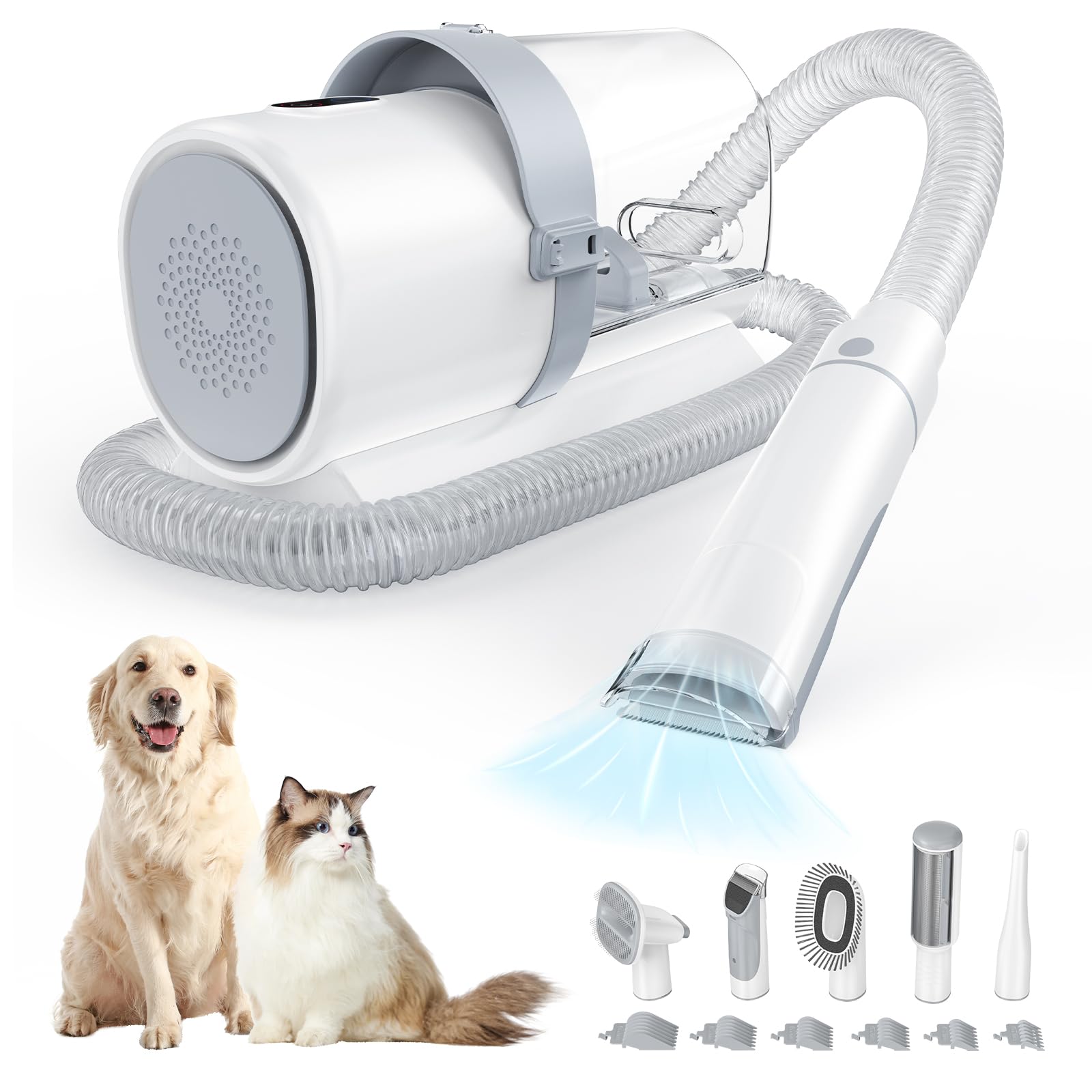 Sweetcrispy Professional Pet Grooming Vacuum Kit with Cordless Low Noise Dog Clippers, 2.5L Cup, 3 Suction Modes, and 5 Groomer Tools for Cats, Dogs and Other Animals Hair Trimmer