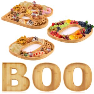 peutier 3pcs halloween charcuterie board, boo halloween cheese board wooden halloween serving platter snack trays dinnerware cookware for home kitchen candy cookie