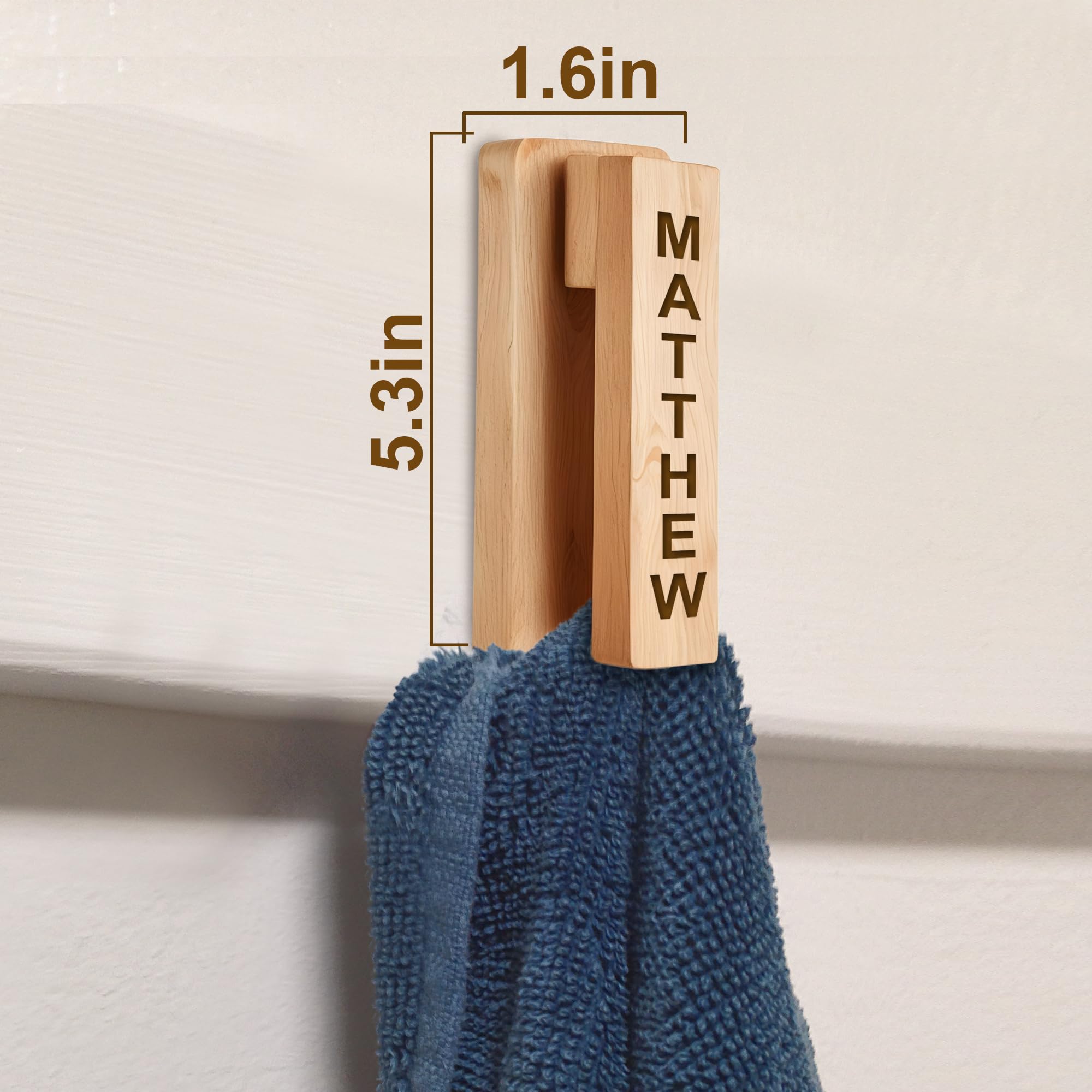 Customized Towel Hooks, Personalized Hand Towel Hooks, Wooden Wall Hooks with Name - 2 Pack Wooden Bath Towel Hook Clip, Coat Rack, Unique Heavy Duty Hooks for Hanging Towels, Hat, Entryway, Robes