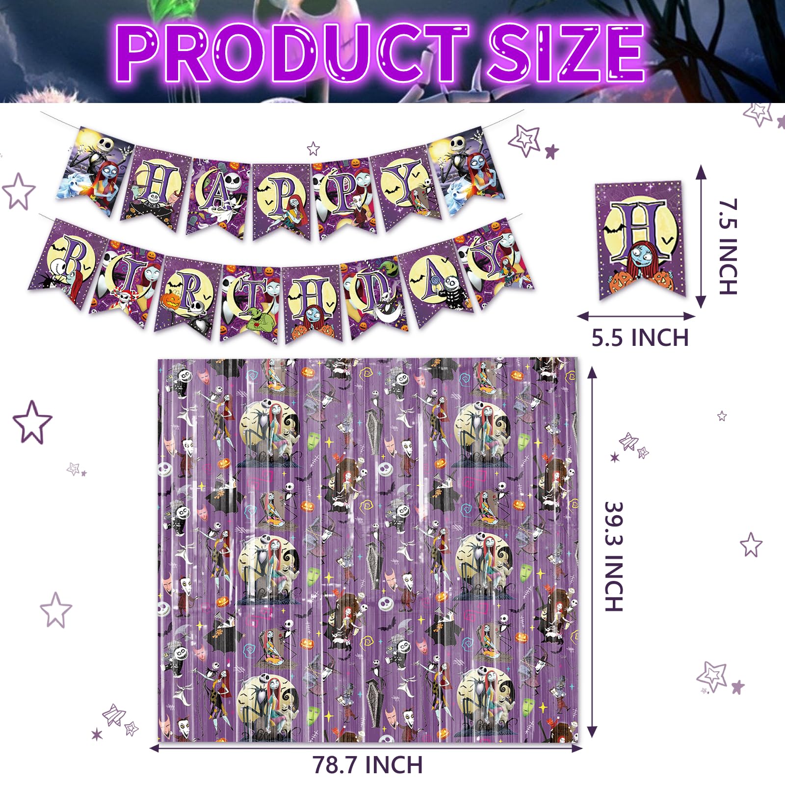 Christmas Nightmare Birthday Party Decorations, Halloween Theme Tinsel Foil Fringe Curtains,Nightmare Photo Booth Prop Backdrop, Happy Birthday Banner,Halloween Birthday Party Decorations