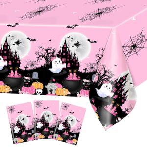 avezano 3 pcs halloween tablecloth halloween party tablecloth happy boo day halloween tablecover girl boo baby shower halloween tablecloth plastic pink halloween decorations 108x54 inch