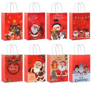 christmas gift bags with handles,24 pcs small christmas gift bags bulk,4 designs xmas kraft paper bags for christmas goody bags, party favors (6.3" x 3.2 "x 8.6")