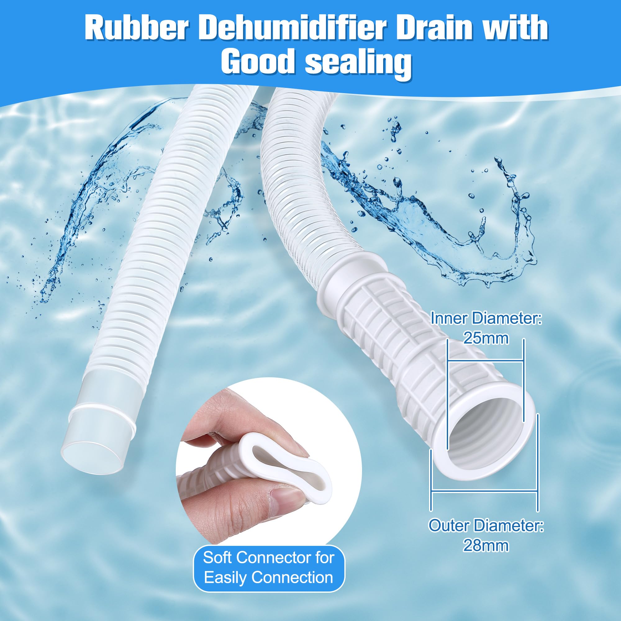 Saillong Patent Pending Dehumidifier Drain Hose, Flexible Universal Drain Hose with Cuttable Rubber Adapter and Connect Clamp, Hose Replacement for Dehumidifiers, Air Conditioners(Clear,6.5 Feet)