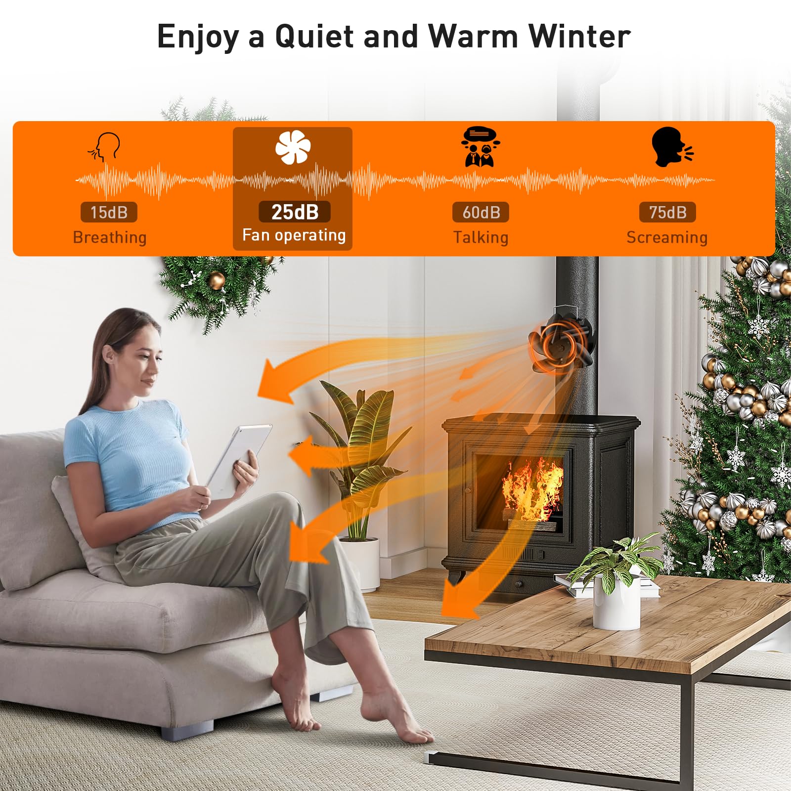 HIDALIFE Wood Stove Fan Heat Powered, Magnetically Flue Pipe Mounted 6 Blades Fan, Non Electric, Silent Thermal Eco Fan for Gas Pellet Wood Burner Tent Stove Accessories