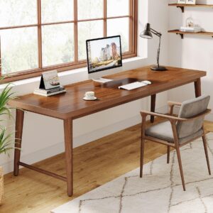 tribesigns 78.7" extra long desk, large 2-person computer desk writing desk, double home office desk study work table with metal legs, rich walnut