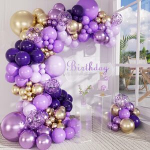 147pcs purple and gold balloon arch kit, purple and gold party decorations with purple light purple dark purple metallic purple balloons for birthday wedding baby shower party decoration women