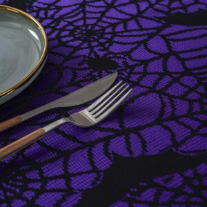 Obstal 2PCS Halloween Tablecloth - Purple Table Cloth & Black Lace with Bat Spider Decor Overlay, 60" L x 84" W Rectangular Table Covers for Parties, Events & Spooky Decorations