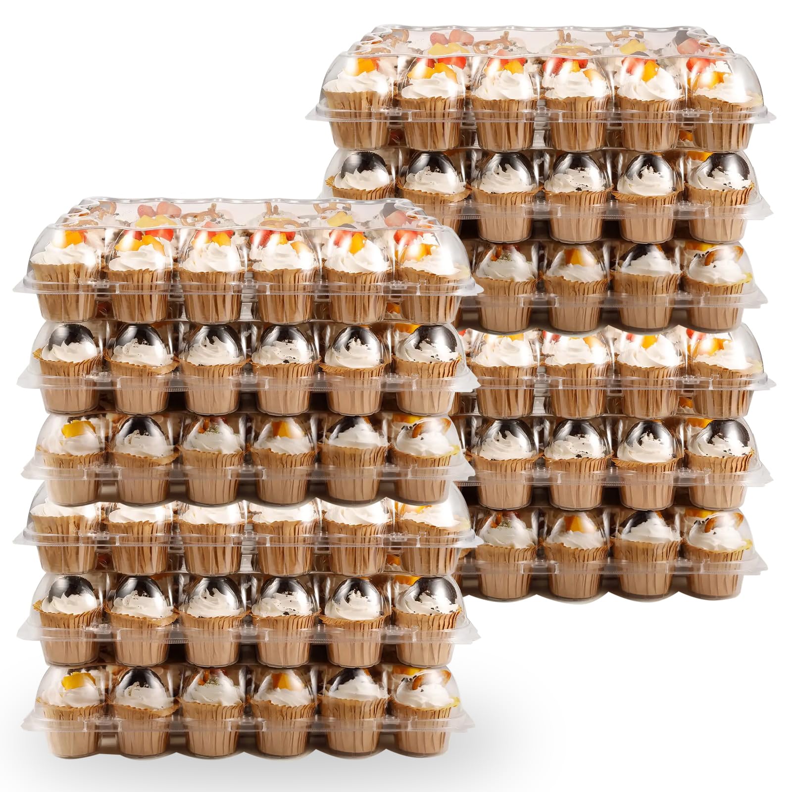 (24 Count x 12 Sets) Cupcake Containers, Clear Plastic Cupcake Holder, Food-Grade Material, Easy Assembly, Convenient Carrying, Ideal for Weddings, Parties, and Gatherings