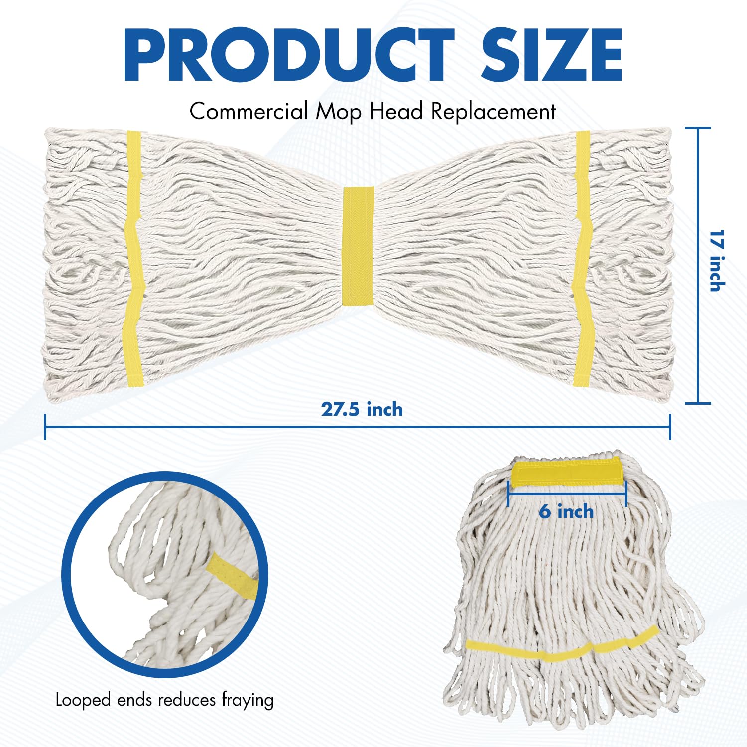 KULED Heavy Duty Industrial Mop, Commercial Mop with Long Handle, Cotton Mop with 2 Mop Heads, Looped-End String Wet Mops for Floor Cleaning, Workshop, Warehouse, Home and Garage