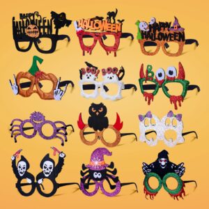 mega-l 12pcs halloween glasses, halloween party favors glitter eyeglasses, photo booth props for women adult cosplay costume accessories party supplies decorations glasses with pumpkin spider ghost