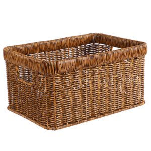 generic Wicker Storage Basket Reinforced Rustic Wicker Basket with Handles Drainage Interlocking Woven Storage Basket 15x10x5in Light Brown Home Storage Supplies (Dark Brown 14x9x7in)