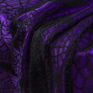 Obstal 2PCS Halloween Tablecloth - Purple Table Cloth & Black Lace with Bat Spider Decor Overlay, 60" L x 84" W Rectangular Table Covers for Parties, Events & Spooky Decorations