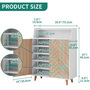 YITAHOME Shoe Cabinet for Entryway, 5-Tier Shoe Storage Cabinet with Door, Large Capacity Wooden Shoes Rack Organizer with Pine Wood Legs for Entryway/Entrance, White