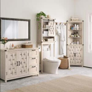 LINSY Sideboard Buffet Cabinet, 43" W Farmhouse Storage Cabinet with Drawers and Shelves, Gray