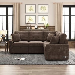 LIANGFU 82.6" L Shape Sofa Bed, Convertible Sofa Bed, Pull-out Sleeper Sofa with Wheels and USB Ports, L Shape Sleeper Sofa, Modern Sofa, Pull out Sofa Bed, Sectional Couches for Living Room (Brown)