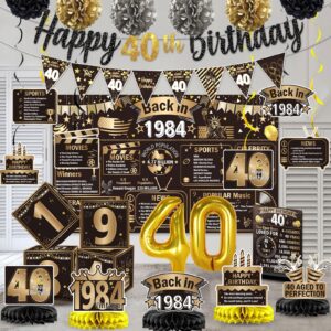 40th Birthday Decorations for Men 47Pcs 40 Birthday Banner Happy 40th Birthday Decorations 1984 Birthday Decorations with Back in 1984 Banner 40 Balloons 1984 Card Boxes Cake Topper Poms