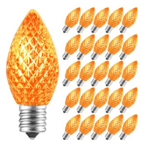 minetom 25 pack halloween c7 led replacement lights bulbs, c7 shatterproof c7 replacement led lights for halloween string lights, e12 candelabra base, commercial grade dimmable holiday bulbs, orange