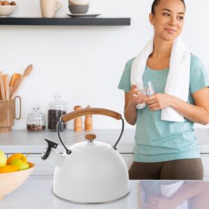 YSSOA Whistling Stovetop Tea Kettle, 3.17 Quart Stainless Steel Teapot with Cool Touch Ergonomic Handle, Hot Water Fast to Boil, White