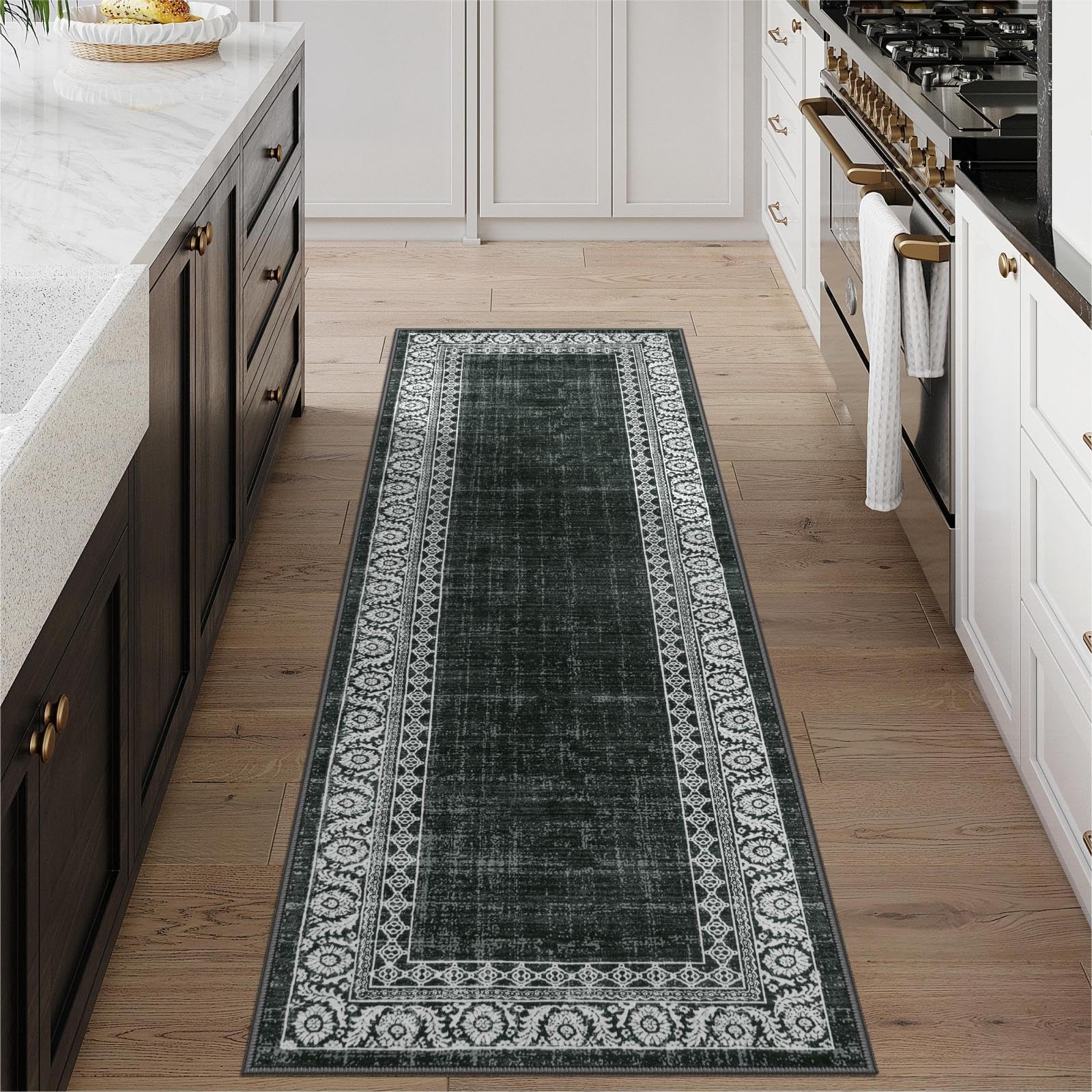 Lahome 2x6 Black Kitchen Runner Rugs Non Skid Washable,Rug Runners for Hallways Non Slip Bathroom Carpet Runner,Bordered Soft Indoor Rug Runner for Entryway Laundry Room Bedside(2'x6',Black)