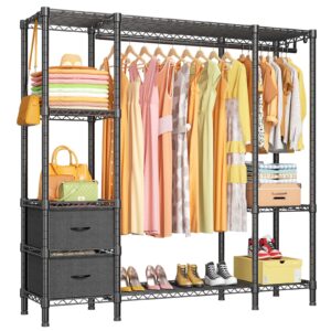 ulif e6 clothes rack with drawers, 5 tiers metal garment rack with shelves for hanging clothing, closet storage organizer for bedroom and cloakroom, 58.6" w x 14.5" d x 71.6" h, max load 670lbs