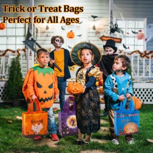 Atiger 6 Pcs Halloween Trick or Treat Bags, Halloween Candy Tote Bags with Handles for Kids, Reusable Halloween Non-Woven Gift Bags for Halloween Party Supplies Favors