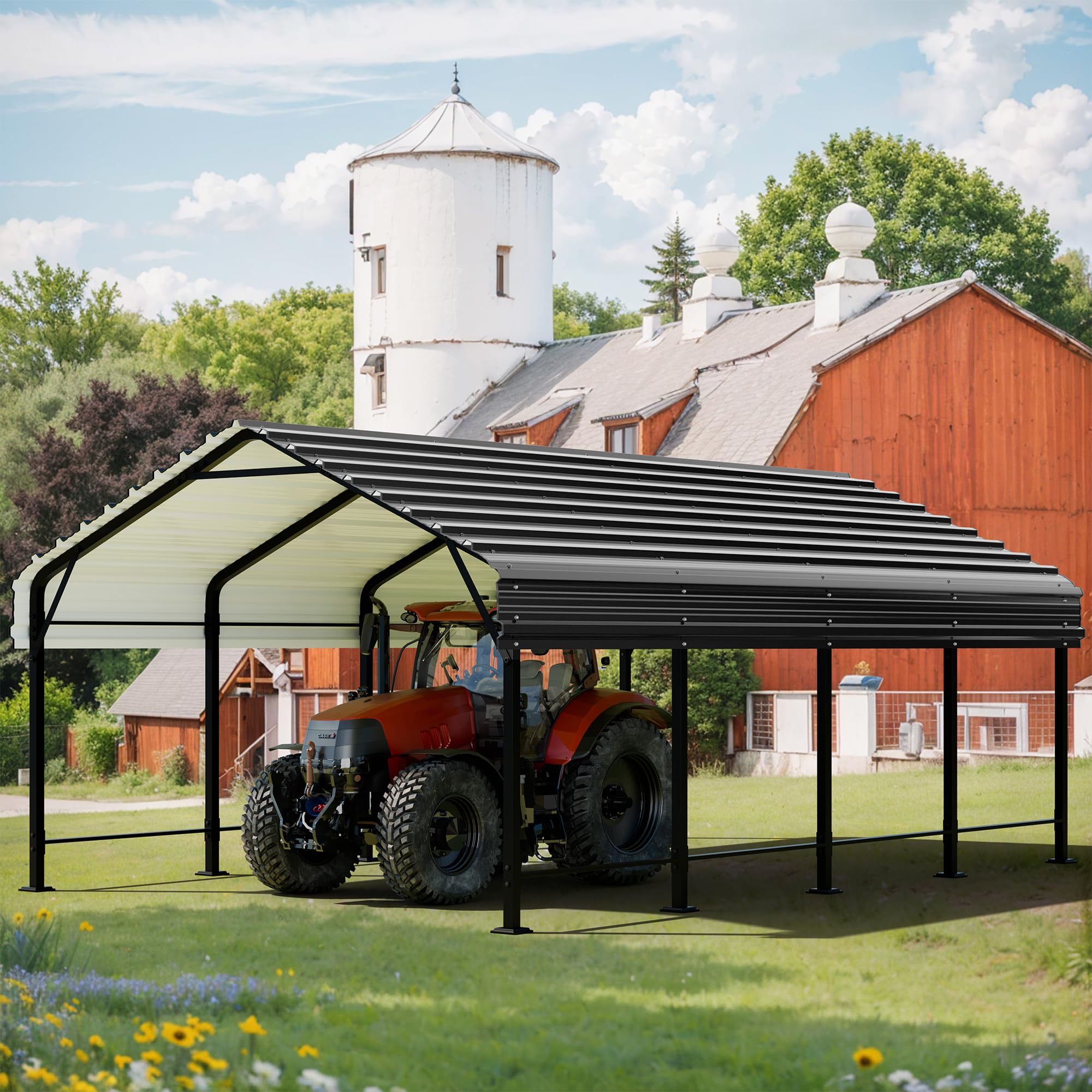 JAMFLY Carport 12X20 FT Heavy Duty Carport Car Canopy with Galvanized Steel Roof, Metal Carport with Enhanced Base, Upgraded Extra Large Garage for Cars, Tractors, Trucks, Boats