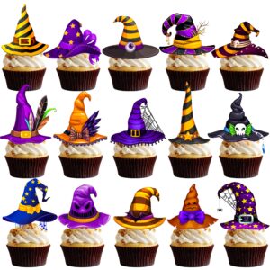 48pcs witch hat cupcake toppers halloween party decorations halloween witch hay theme cupcake decorations for witch hat themed birthday party baby shower supplies