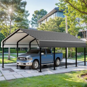 jamfly carport 12x20 ft heavy duty carport car canopy with galvanized steel roof, metal carport with enhanced base, upgraded extra large garage for cars, tractors, trucks, boats