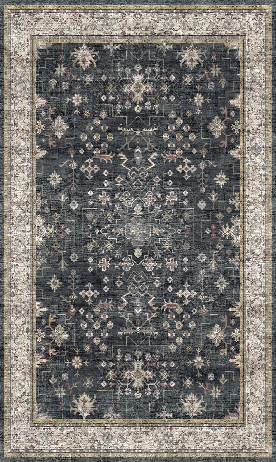 Boho Large 3x5 Entryway Rug Indoor - Washable Non-Slip Low Pile Ultra Soft Area Rug for Large Kitchen - Modern Aesthetic Geometric Design (3x5 Black/Multi)