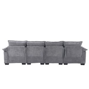 6 Seater Overstuffed Modular Sectional Sofa Cloud Couch with Double Chaise Lounge, U Shaped Chenille Upholstered Leisure Sofa&Couches with Memory Foam and Waist Pillows for Living Room Office