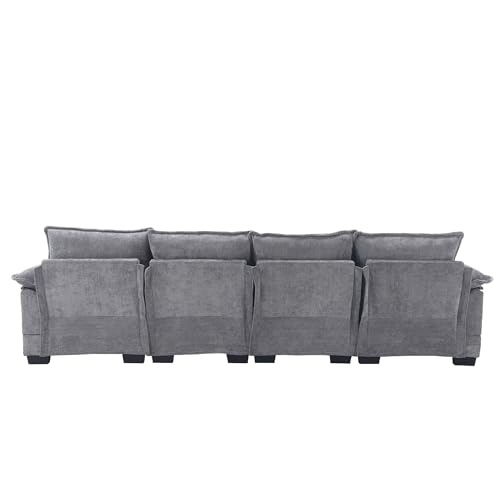 6 Seater Overstuffed Modular Sectional Sofa Cloud Couch with Double Chaise Lounge, U Shaped Chenille Upholstered Leisure Sofa&Couches with Memory Foam and Waist Pillows for Living Room Office