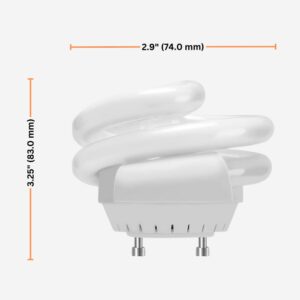 Shadid Mini Spiral T3 Compact Fluorescent Light Bulbs, Twist and Lock GU24 Base, 120V, 18W, 1250L, 2-Pin, 2700K, MSP18GU24 (2, Warm White)