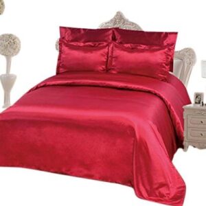 1Pcs Burgundy Solid Duvet Cover Set Sexy Silky Satin Zipper Duvet Cover Size Super King 120x120