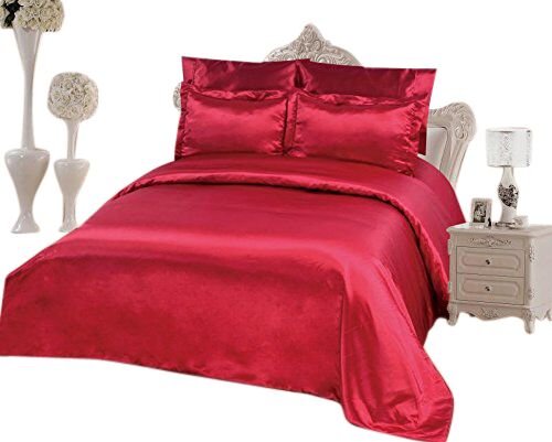 1Pcs Burgundy Solid Duvet Cover Set Sexy Silky Satin Zipper Duvet Cover Size Super King 120x120