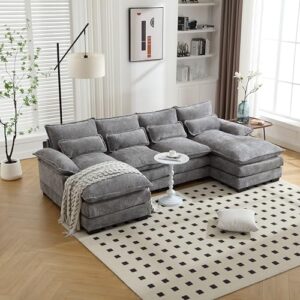 6 seater overstuffed modular sectional sofa cloud couch with double chaise lounge, u shaped chenille upholstered leisure sofa&couches with memory foam and waist pillows for living room office