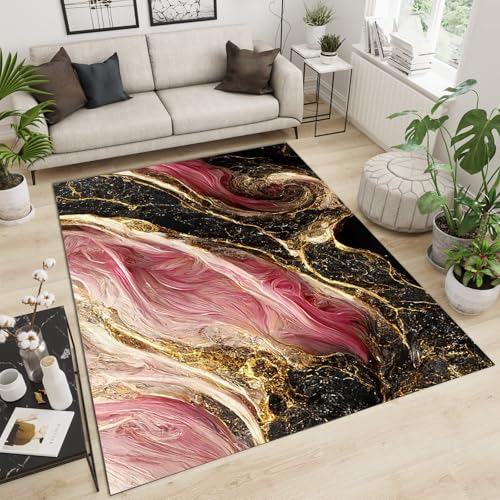 Red Black Gold Marble Entryway Rugs 5x8ft, Modern Abstract Red White Printed Kitchen Rugs Non Slip Washable, Comfort Standing Mat for Living Room Area Rug Bedroom Home Decor