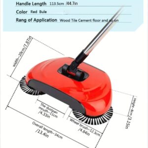 Generic 3-in-1 Easy Sweep: Hand Push Sweeper, Mop, Vacuum Combo for All Hard Floors - Effective on Pet Hair & Spills, Extra Cloths Included (Bright Red,Broom + 2 Original Cloths)