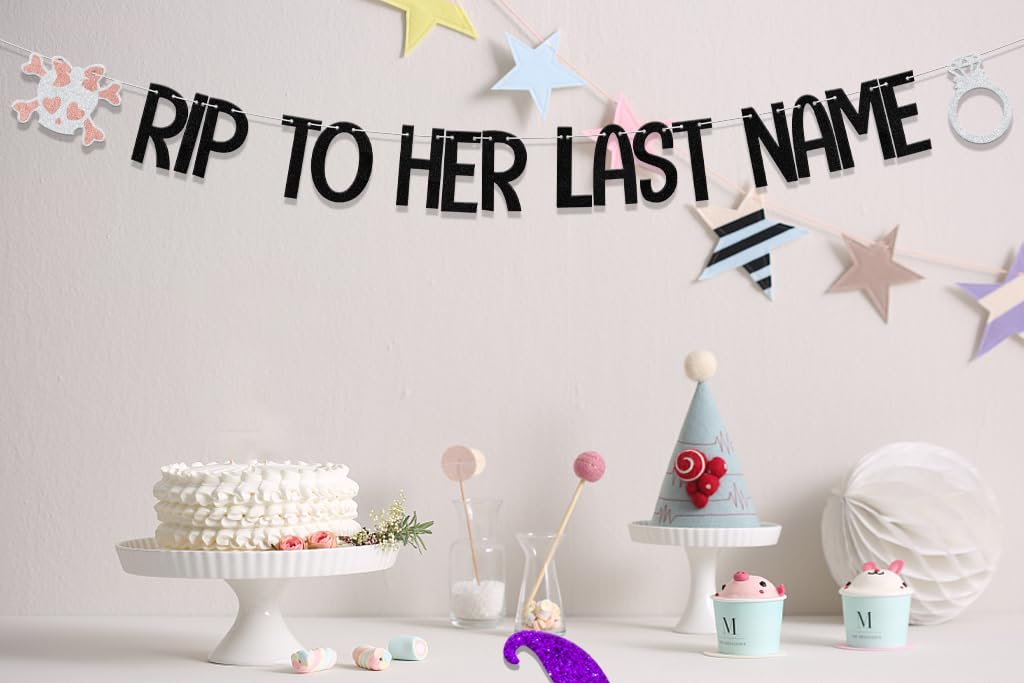 Rip To Her Last Name Banner,Rip Single Life Decor,Fun Bach Bride Or Die Wedding Engagement,Halloween Emo Bridal Shower Engagement Wedding Party Supplies Black