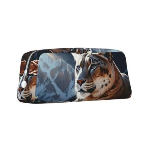 CSGJMYGS Pencil Case Leather Pencil Pouch Mountain Lions Pencil Bags Large Capacity Pencil Organizer with Zipper Portable Travel Makeup Bag Desktop Stationery Organizer for Women Men