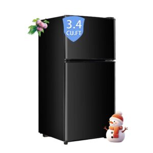 ootday compact refrigerator, 3.4 cu.ft small fridge with double door, apartment size refrigerator with 7 level adjustable thermostat control perfect for kitchen dorm apartment office black