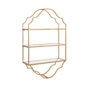 kate and laurel leanna scalloped three-tiered wall shelf, 20 x 32, gold, decorative floating shelf storage and wall organizer for bathroom over toilet storage or display