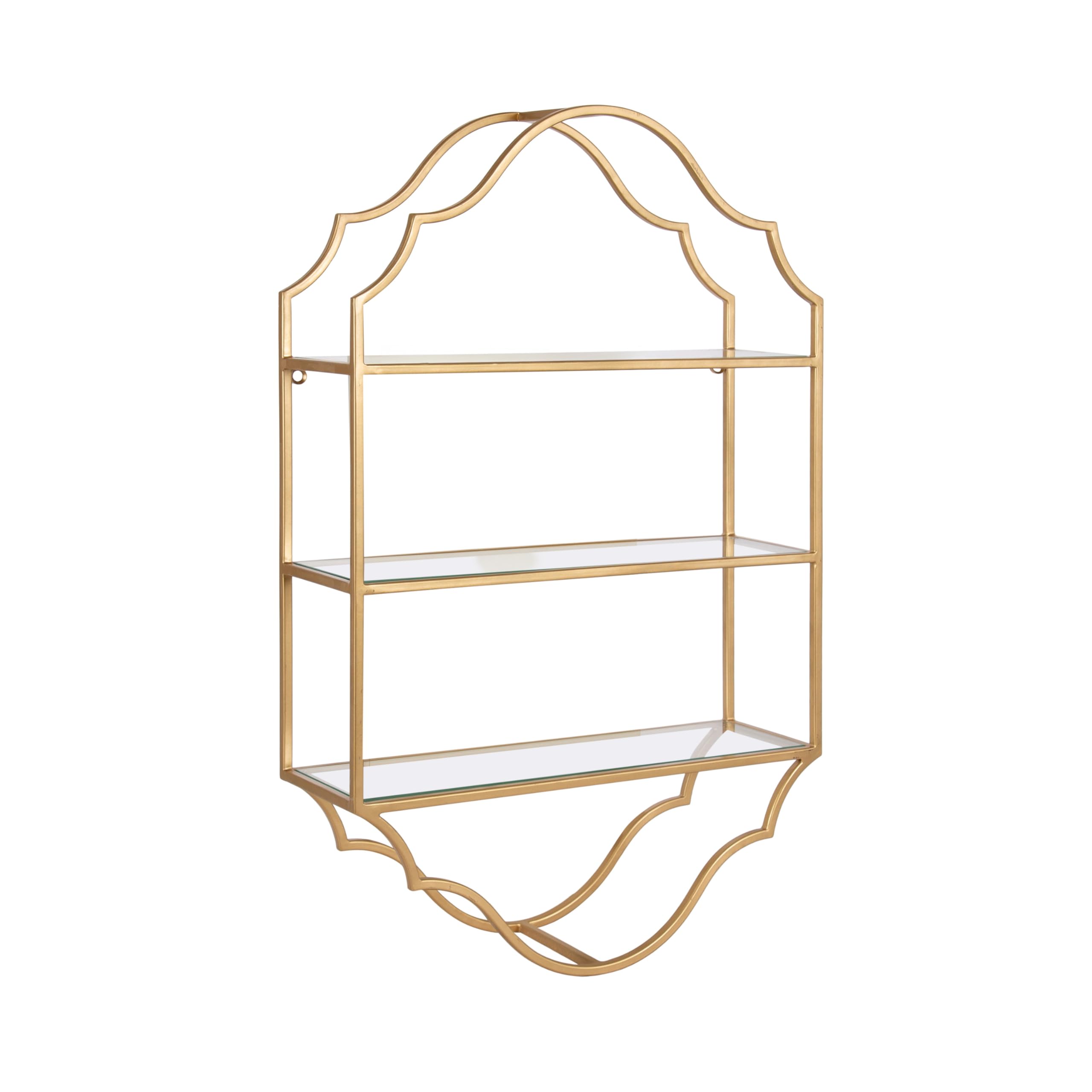 Kate and Laurel Leanna Scalloped Three-Tiered Wall Shelf, 20 x 32, Gold, Decorative Floating Shelf Storage and Wall Organizer for Bathroom Over Toilet Storage or Display